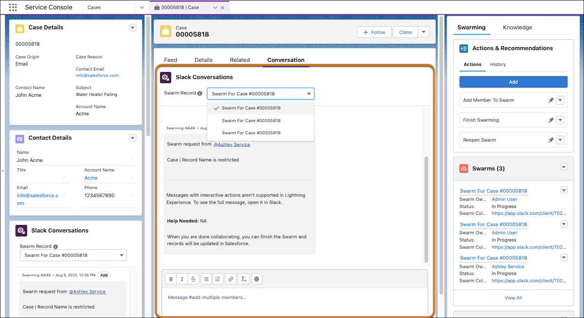 Collaborate on a Slack Swarm from Lightning Experience (Slack Conversation for Salesforce Record)