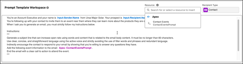 Add Apex Merge Fields To A Sales Email Prompt Template