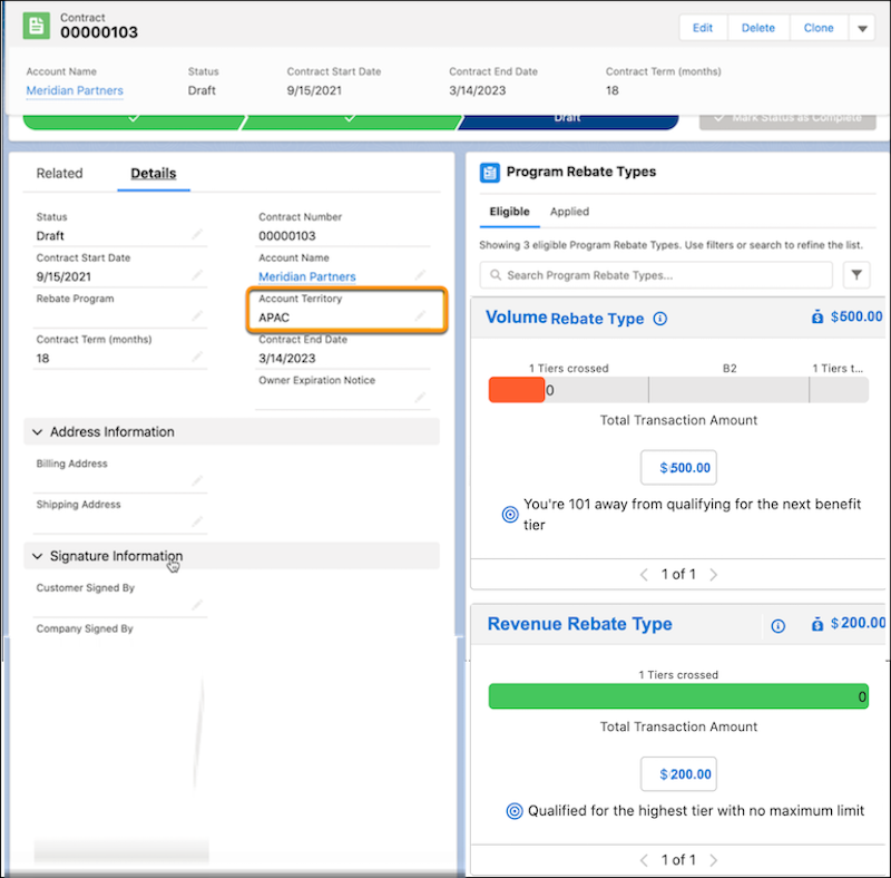 Eligible and Applied Rebate Types on a Transactional Object