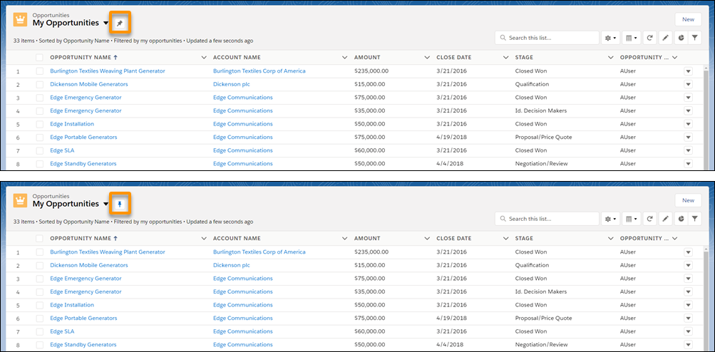 Pin List Views in Lightning Experience