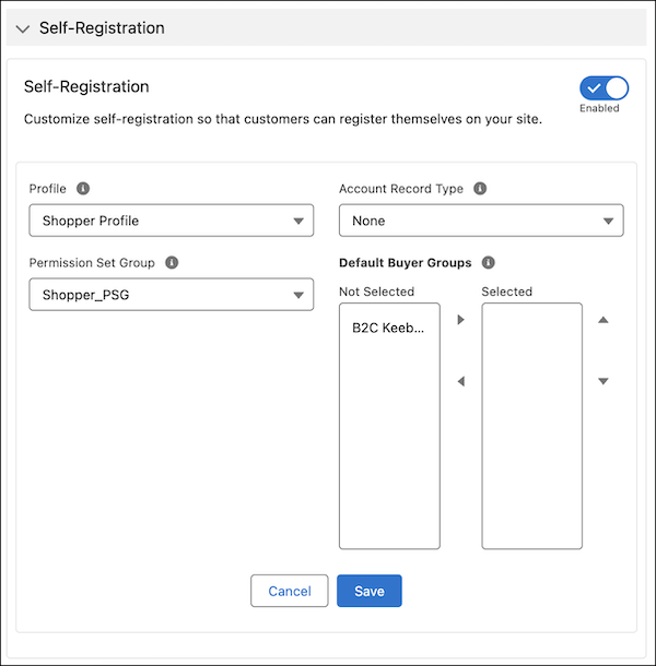 Configure Self-Registration for Commerce Stores