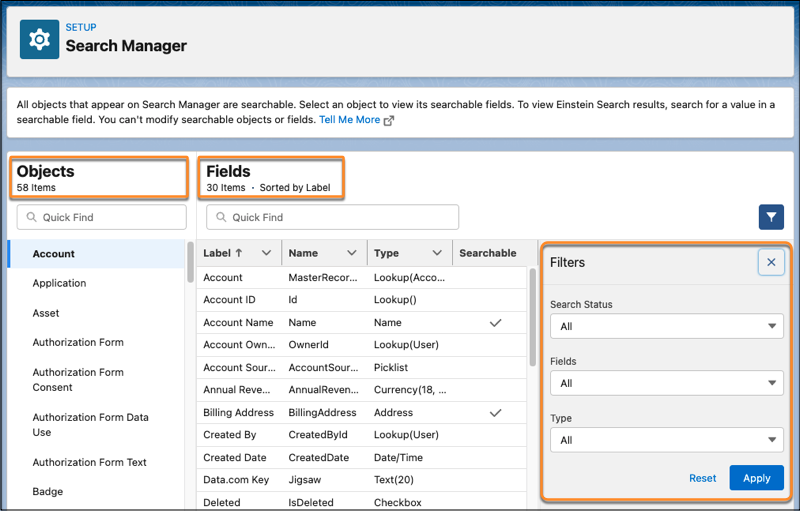 Find Your Searchable Objects and Fields