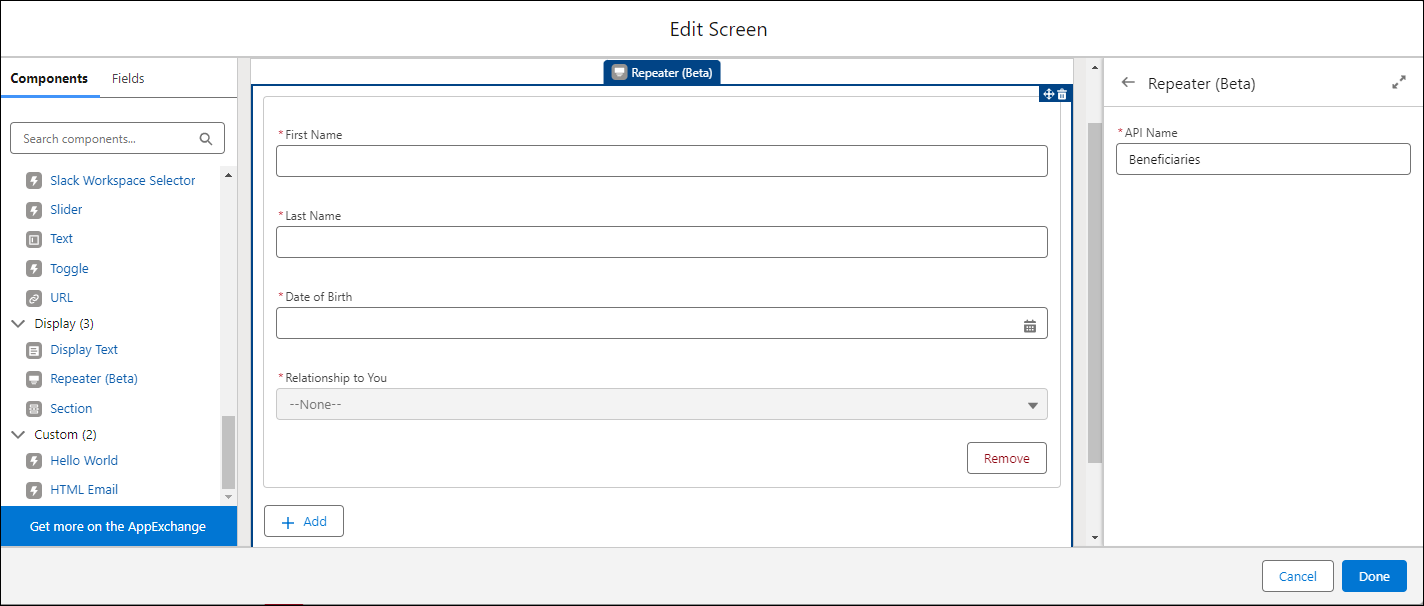 Use the Repeater Screen Component (Beta)