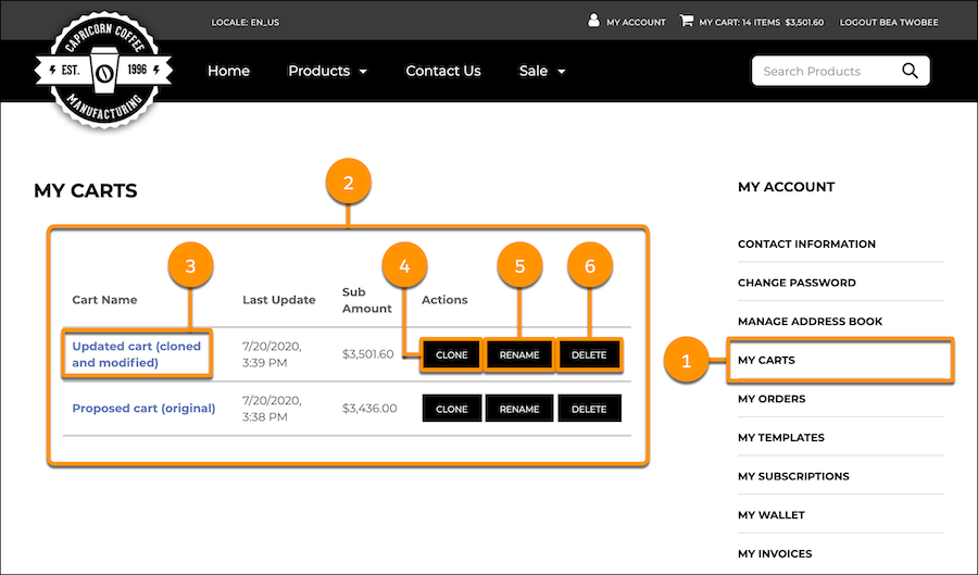 Allow a Buyer to Manage Their Carts on the My Account Page