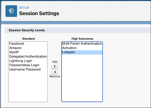 Enable MFA with Session Security Levels