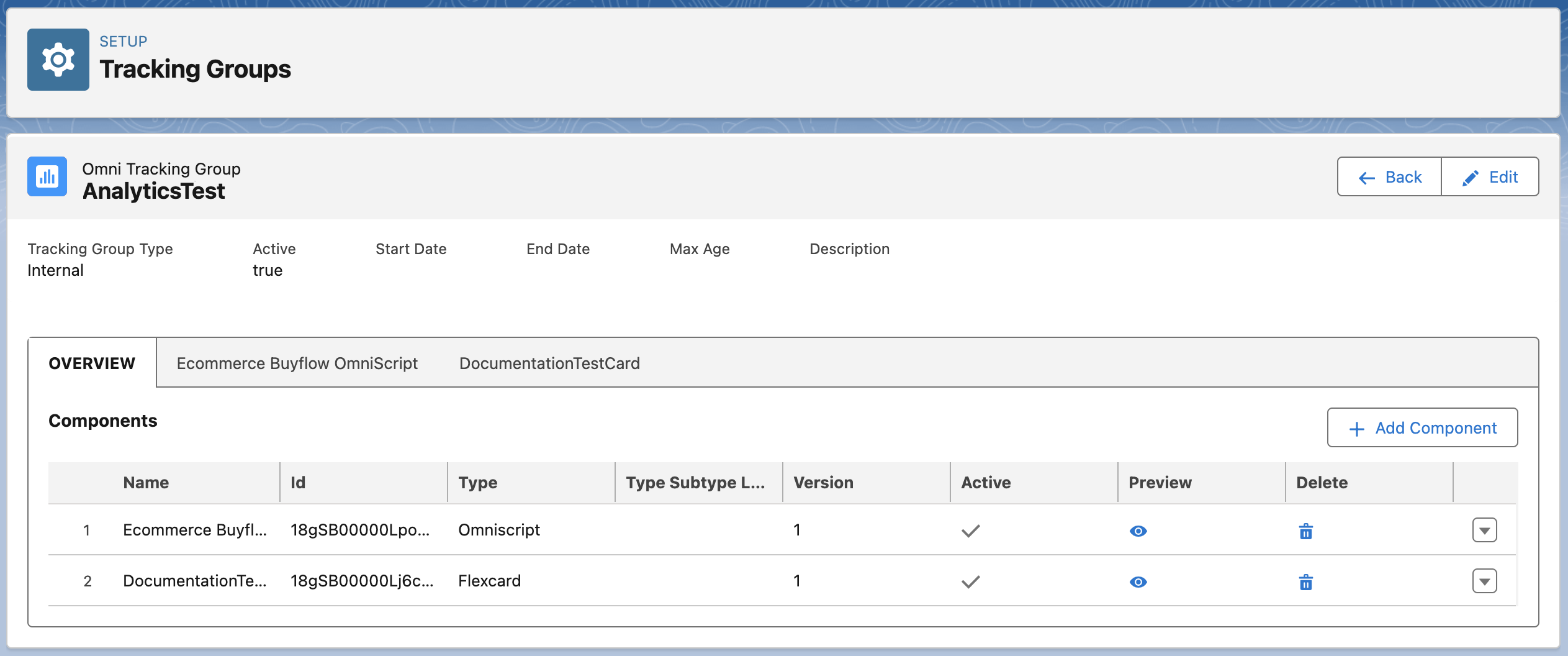 Create a Tracking Group and Add Components to Track