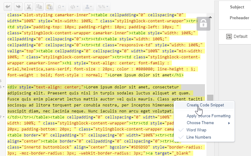 Copy Template Based Email Code with Code Snippet