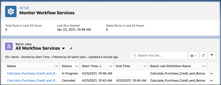 View the Status and Details of Definition Runs