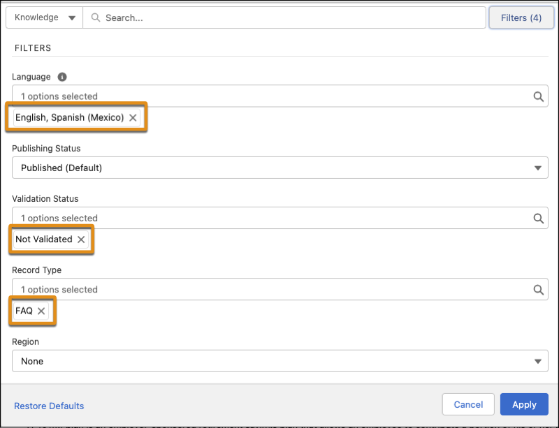Use Persistent Knowledge Search Filters