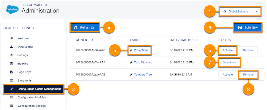 Build, Activate, or Deactivate a Configuration Cache