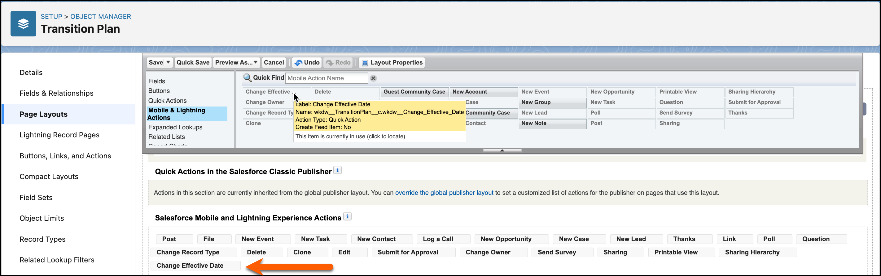 Configure the Transition Plan Page Layout to Support Employee Transitions