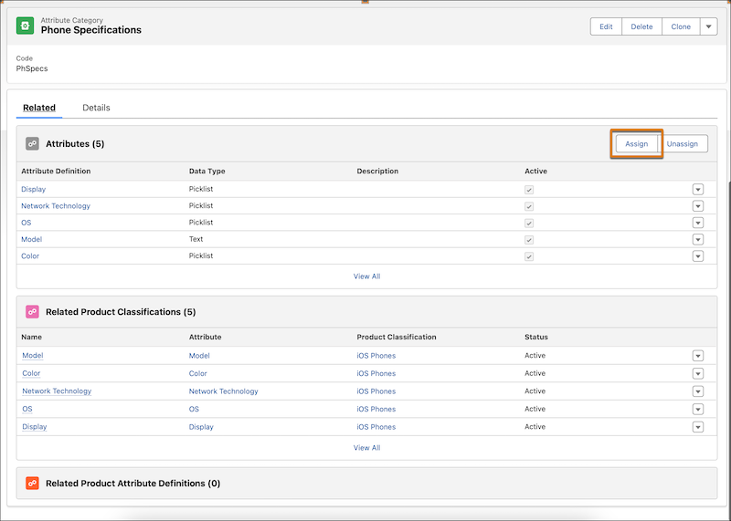 Assign Attributes to Attribute Categories