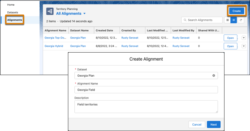 Create Alignments from Salesforce Territory Models