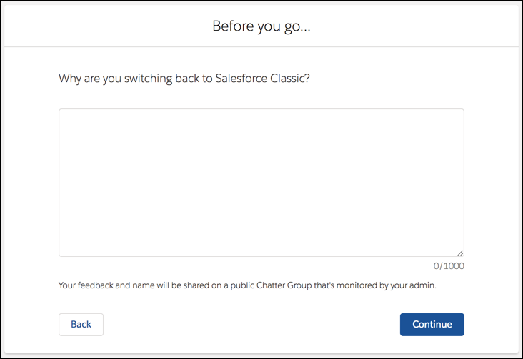 Switch to Salesforce Classic Feedback Form