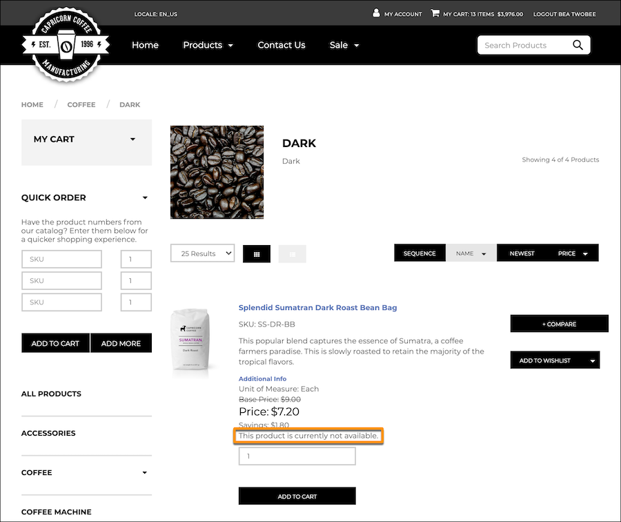 Manage Product Inventory Items and Availability Messages