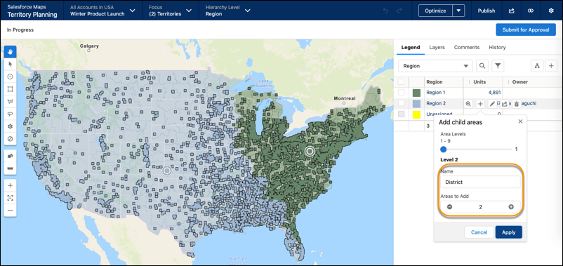 Establish Areas and Distribute Units in Top-Down Territory Models