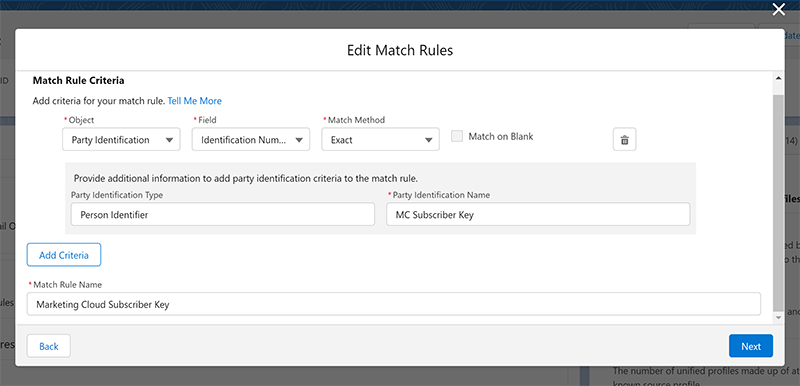 Party Identifier in Identity Resolution Match Rules
